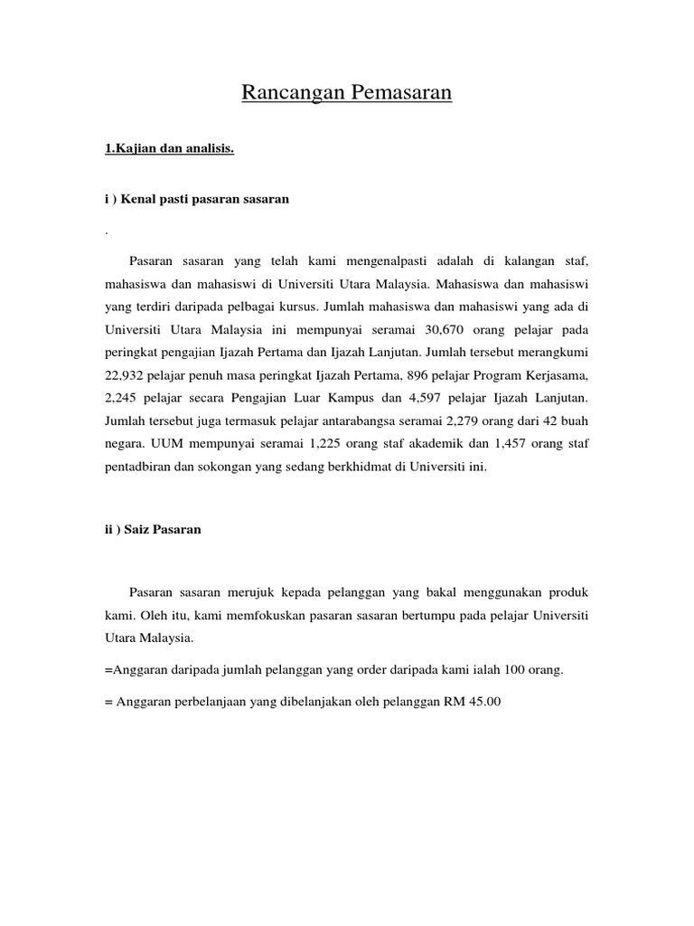 Rancangan Pemasaran | PDF