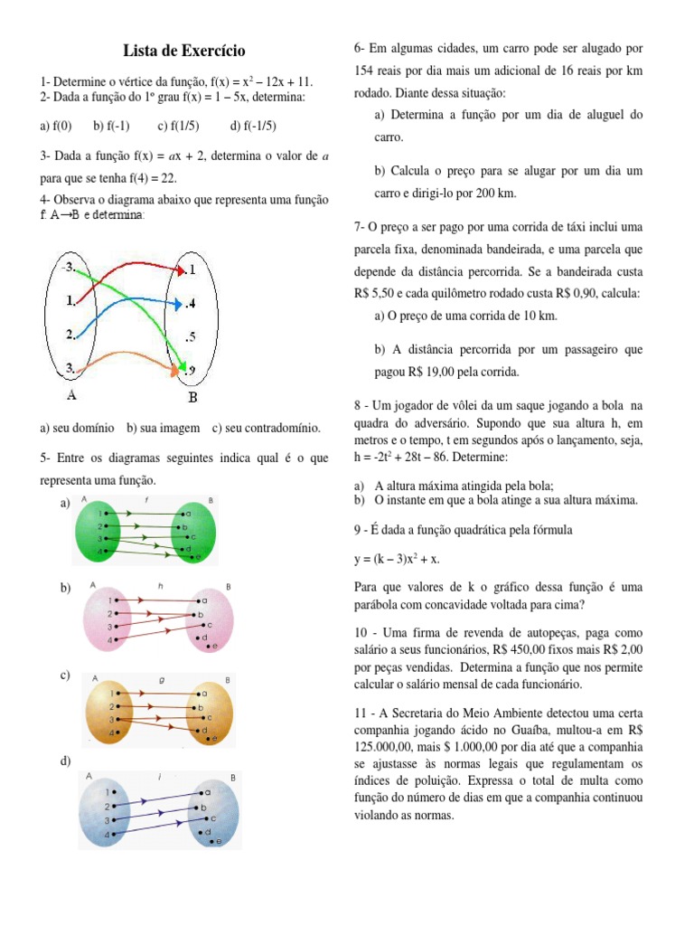 Lista de Exercício - Funções 9° Ano (CCPA) | PDF | Função (Matemática ...