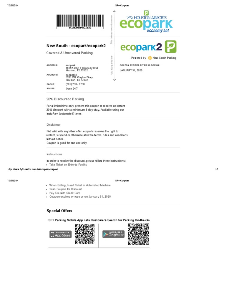 IAH Ecopark & Ecopark2 Coupon - Houston Airport System PDF | PDF ...