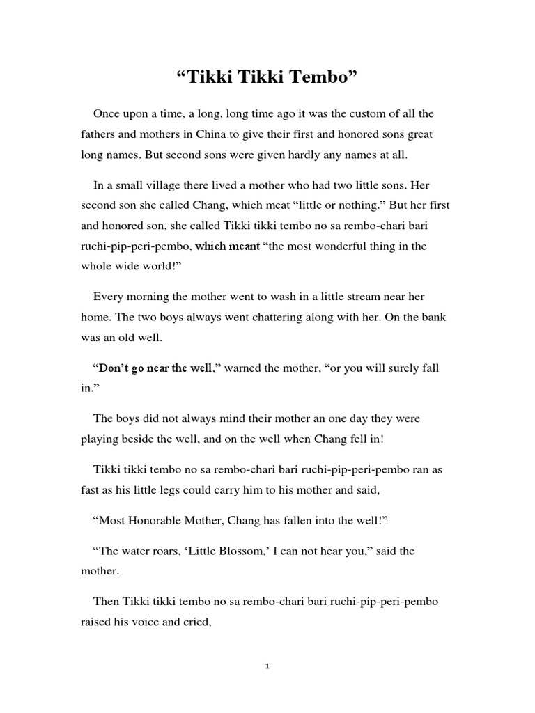 Transcript-Tikki Tikki Tembo | PDF