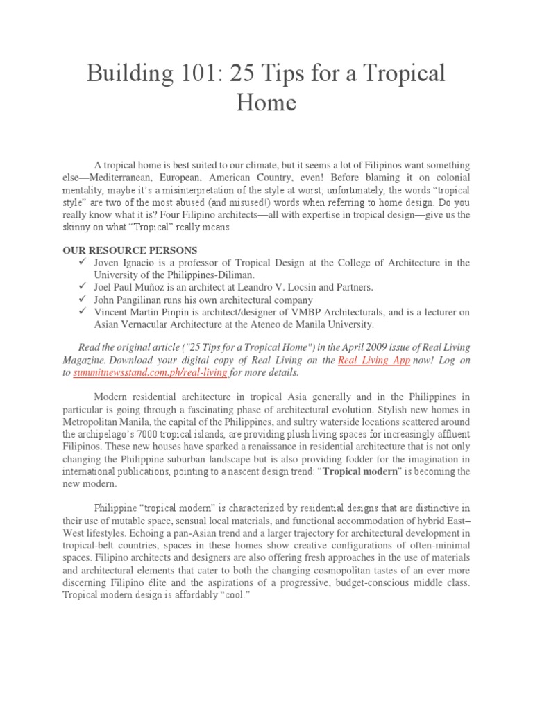 Building 101 - Tropical Modern House Tips | PDF | Roof | Window