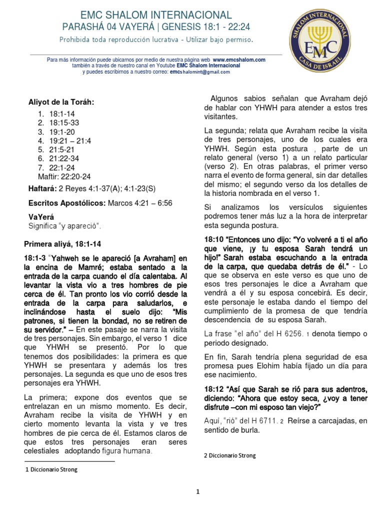 Parash - 4 - VaYera 5780 | PDF | Tetragrammaton | Libro del Génesis