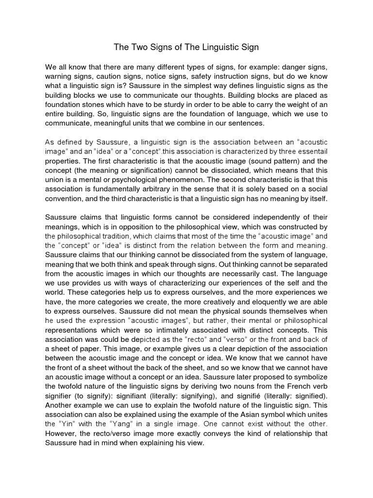 Amina Pandzic - The Two Signs of The Linguistic Sign - Essay | PDF ...