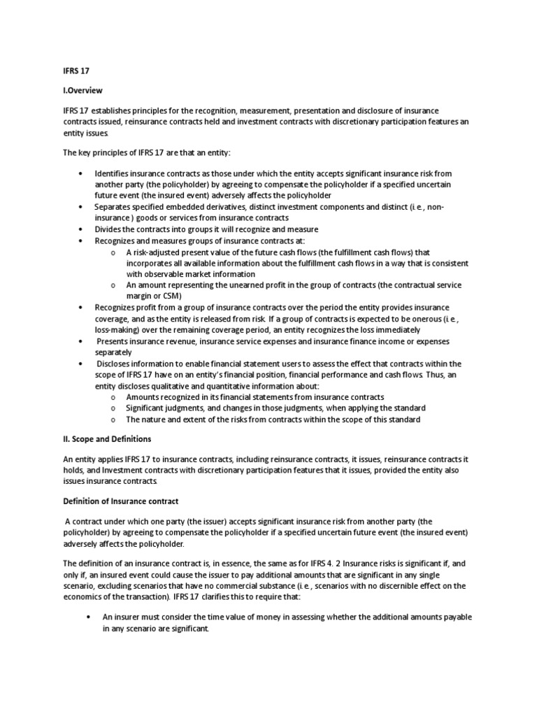 Overview of Key Principles and Scope of IFRS 17 Insurance Contracts ...