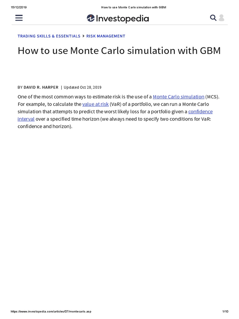 How To Use Monte Carlo Simulation With GBM | PDF | Value At Risk ...