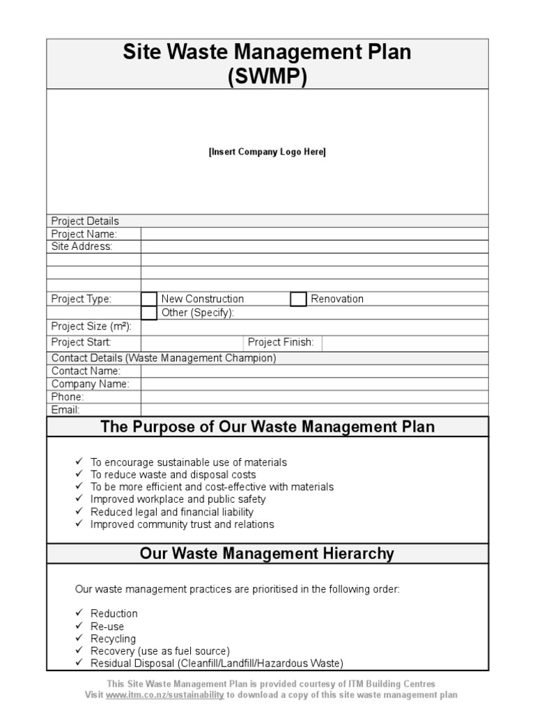 Site Waste Management Plan Template | PDF | Waste Management | Recycling