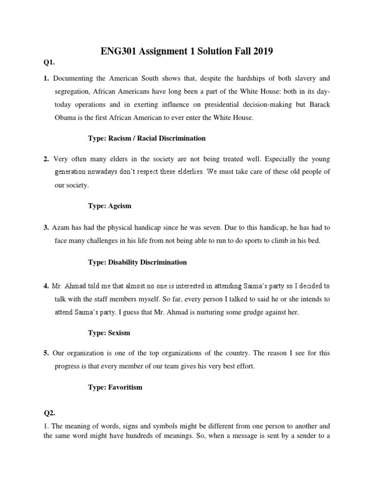 ENG301 Assignment Correct Solution VU Ning | PDF | Disability | Racism