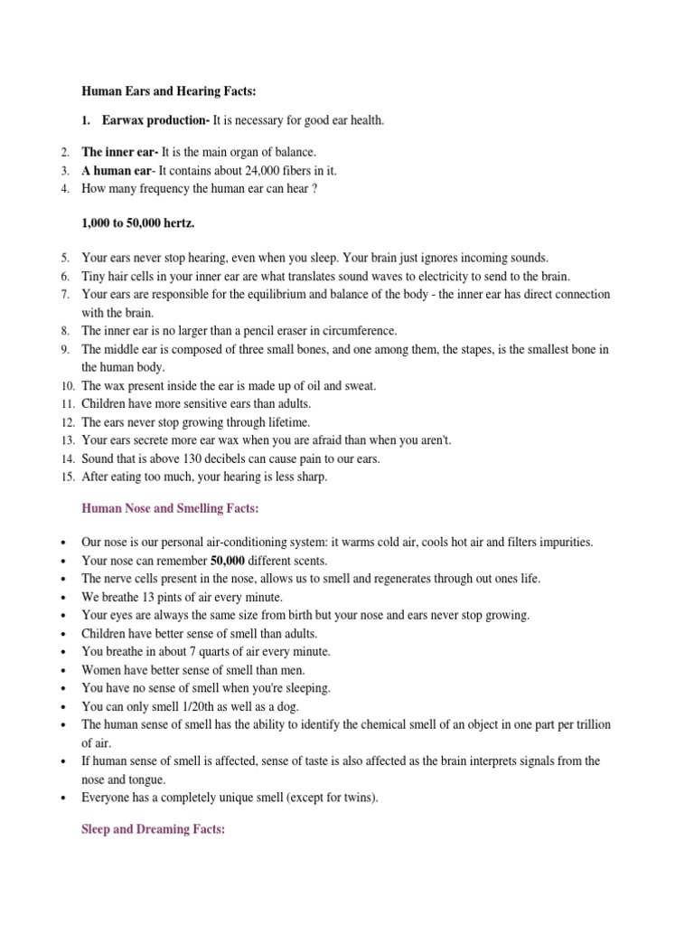 Human Ears and Hearing Facts-Trivia2 | PDF | Nail (Anatomy) | Blood