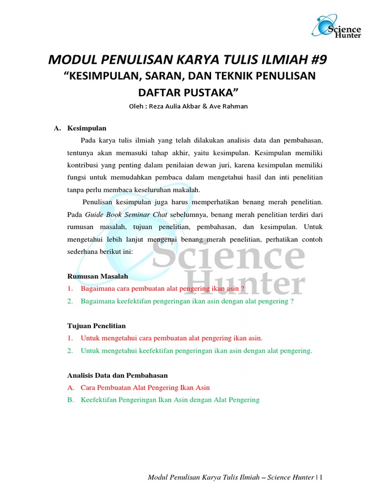 #9 - Kesimpulan, Saran, Dan Teknik Penulisan Daftar Pustaka - Modul ...