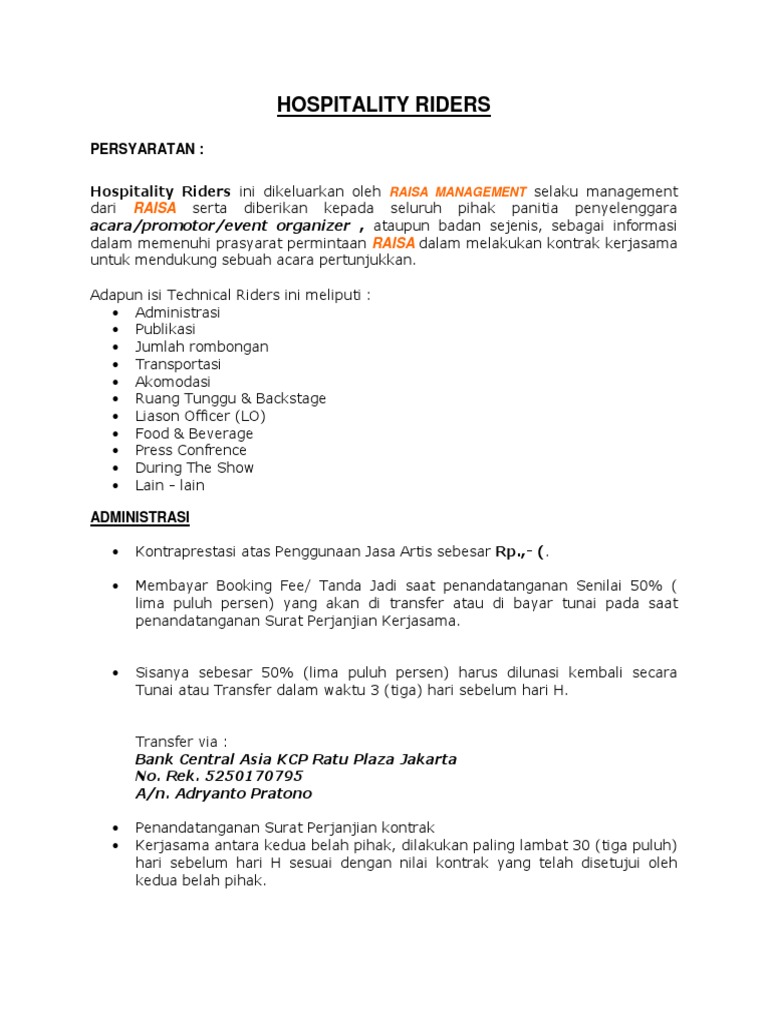 Hospitality Riders RAISA 2011 PDF | PDF