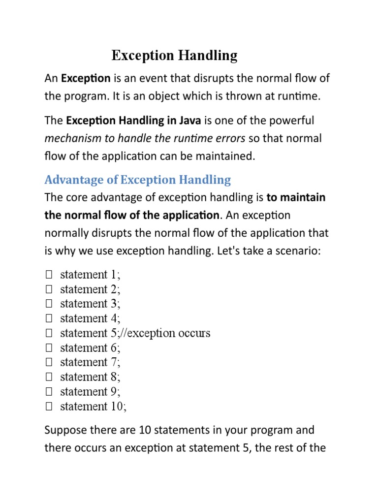Java Exception Handling Notes Download Free Pdf Method Computer Programming Class