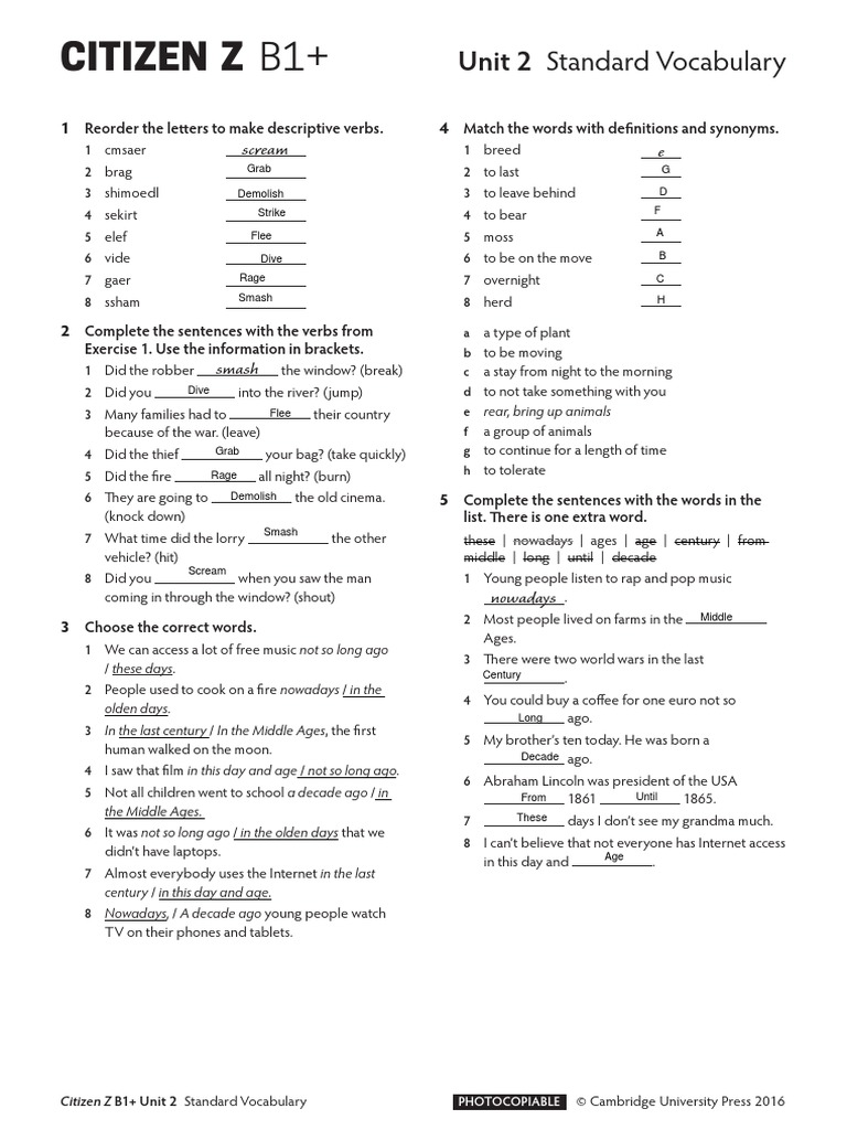 Vocabulary Standard - Unit 02-1 | PDF