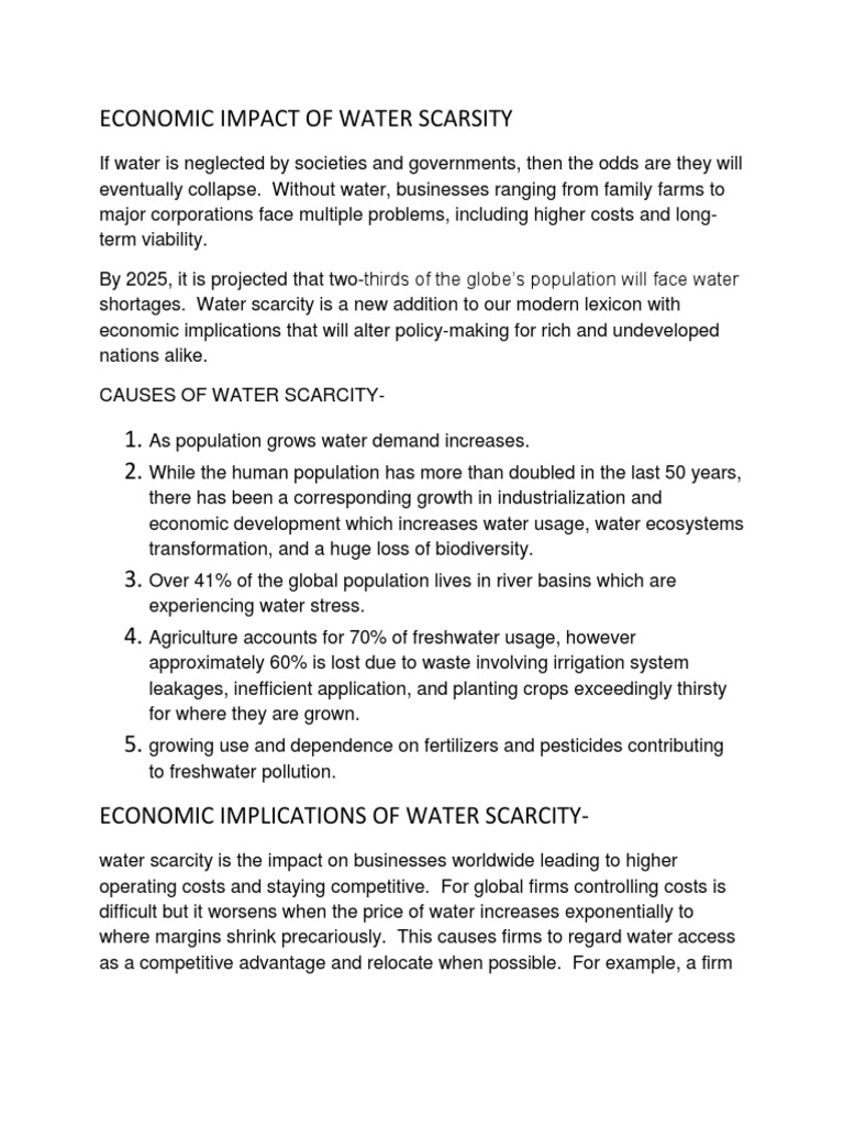 Economic Impact of Water Scarcity | PDF | Water Scarcity | Agriculture