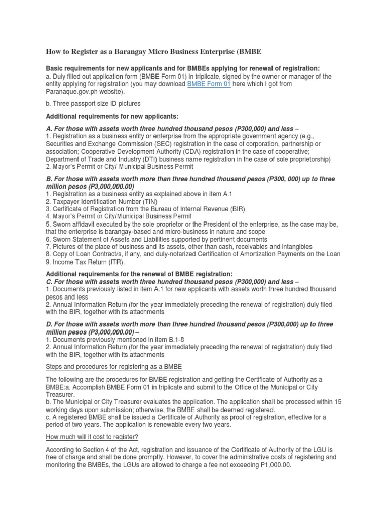 How To Register BMBE | PDF | Sole Proprietorship | Business