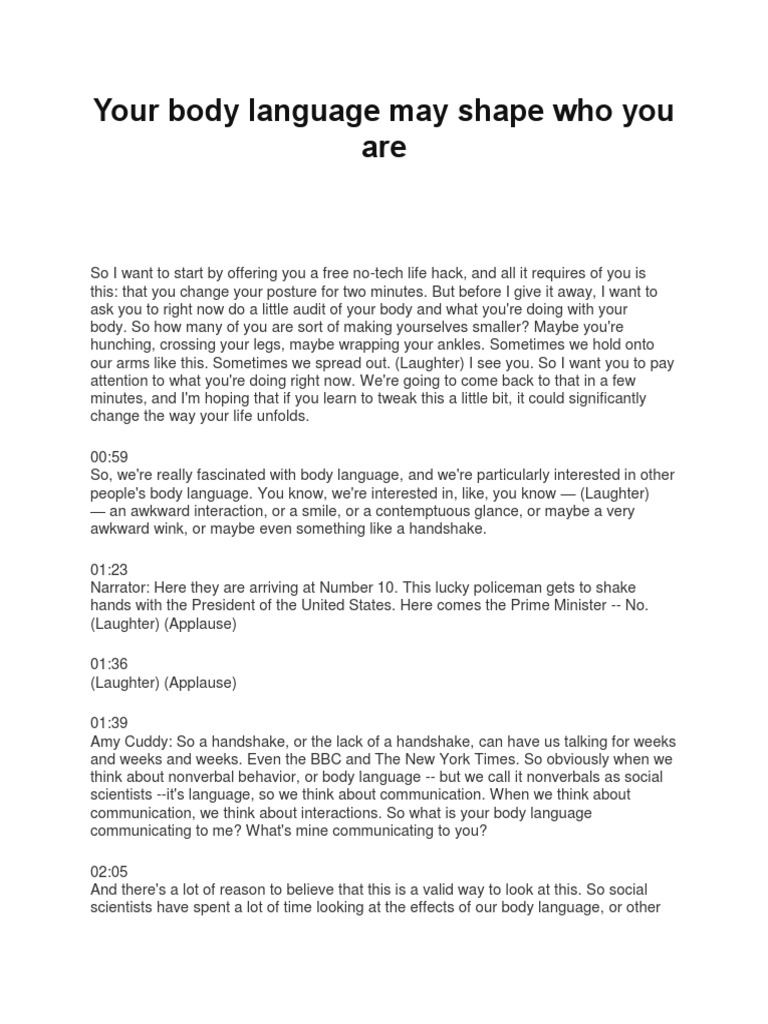 Your Body Language May Shape Who You Are | PDF | Nonverbal ...