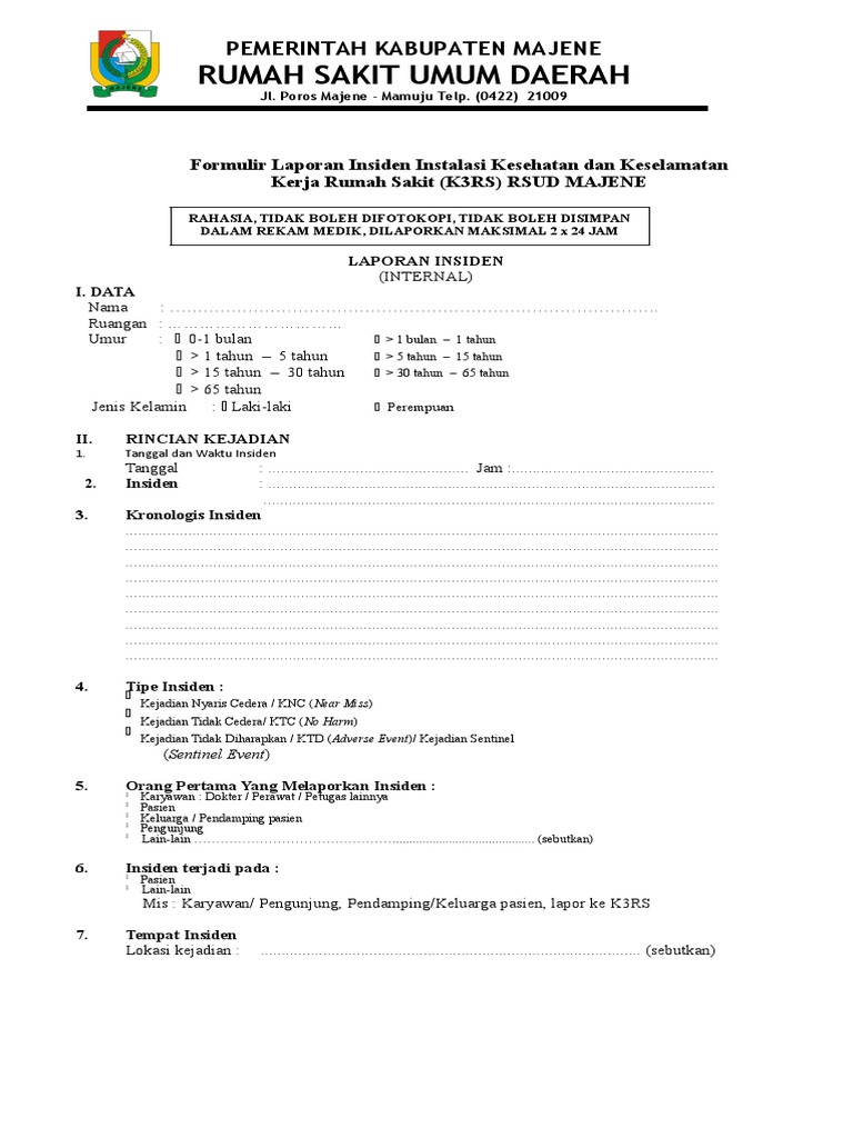 MFK. 2. FORM INSIDEN - Dan - Kejadian - Tidak - Diharapkan - (KTD) | PDF