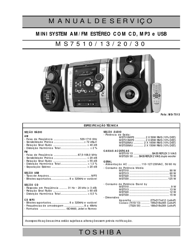 Mini System Toshiba 7520 Esquema | PDF | Radiodifusão | MP3