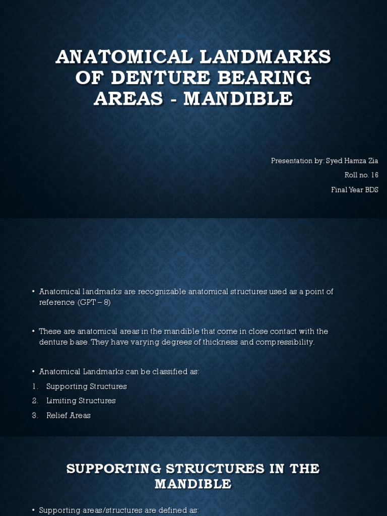 Anatomical Landmarks of Denture Bearing Areas - Mandible Presentation ...
