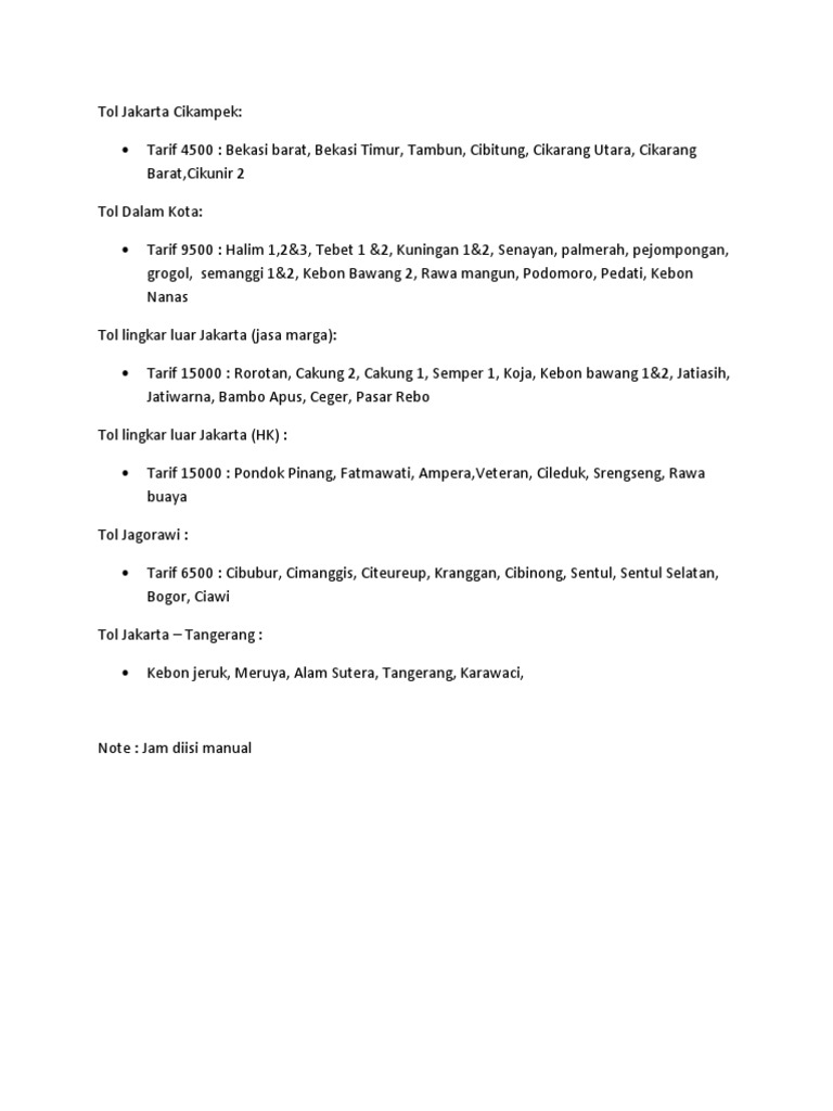 Contoh Struk Tol Jakarta Cikampek | PDF
