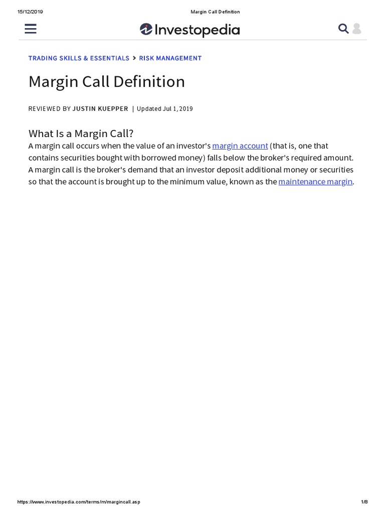 Margin Call Definition | PDF | Margin (Finance) | Stocks