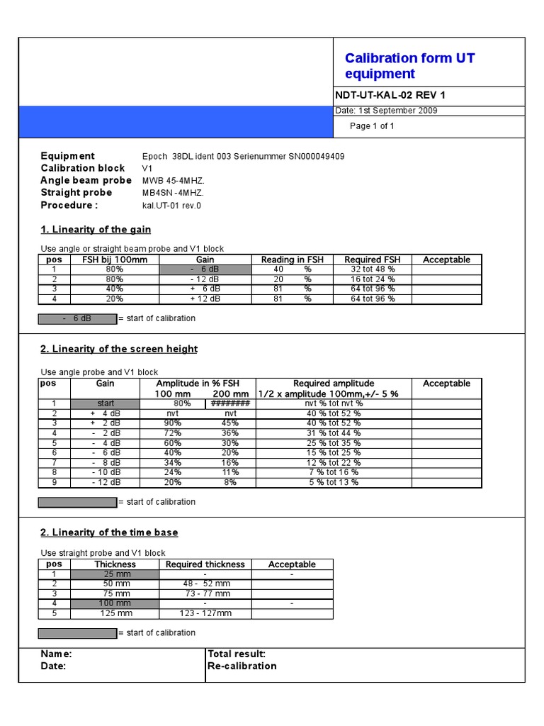 Calibration Sheet Ultrasonic Test Equipment | PDF | Electromagnetic ...