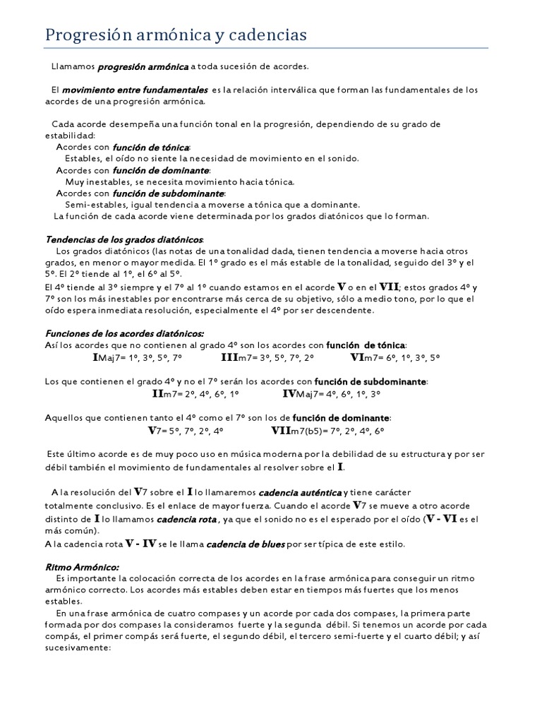 Progresión Armónica y Cadencias | PDF | Acorde (Música) | Armonía