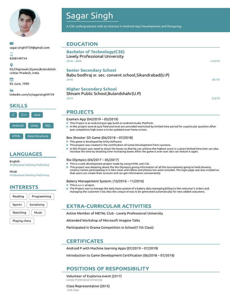 Sagar's Resume | PDF | Android (Operating System) | Application Software
