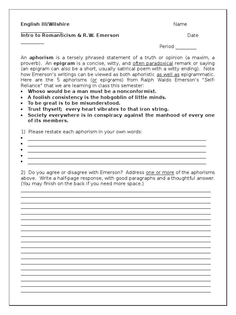 5 Aphorisms From Emerson Self Reliance | PDF | General Fiction