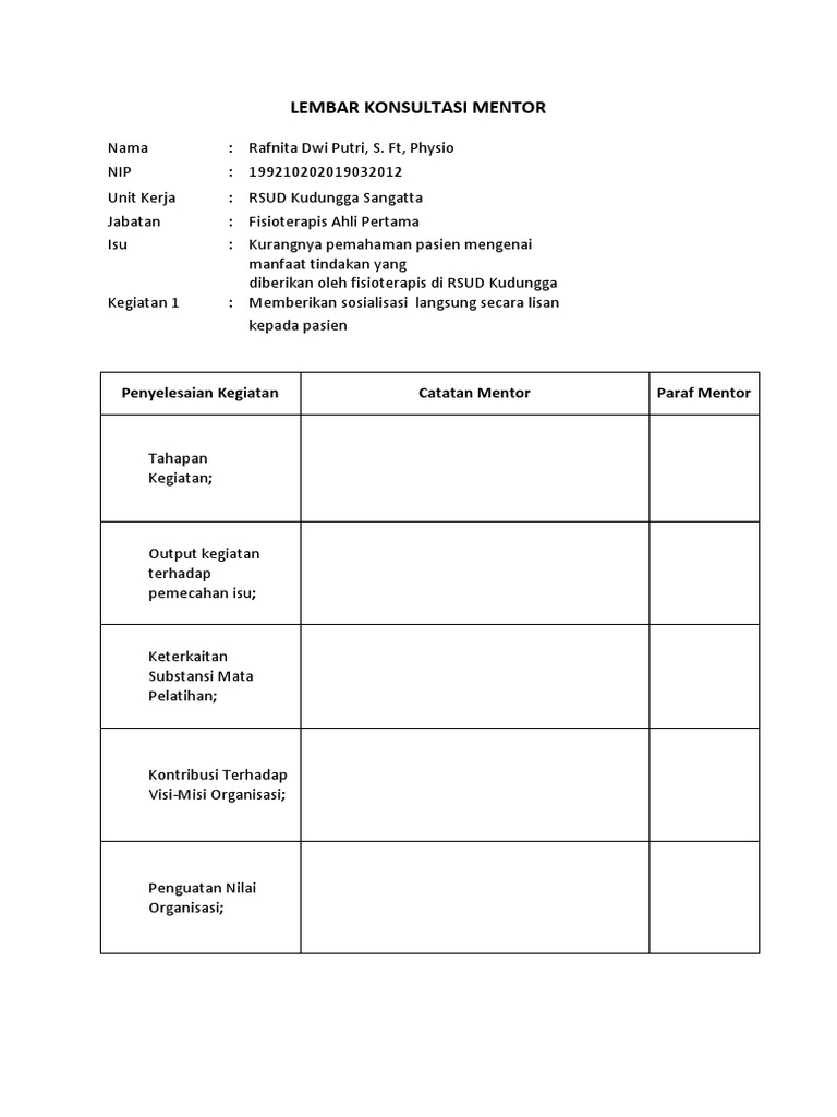 Lembar Konsultasi Mentor Word | PDF