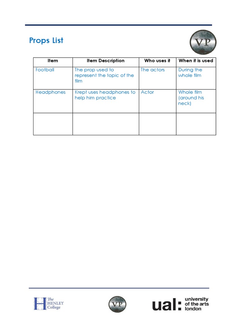Props List Short Film | PDF