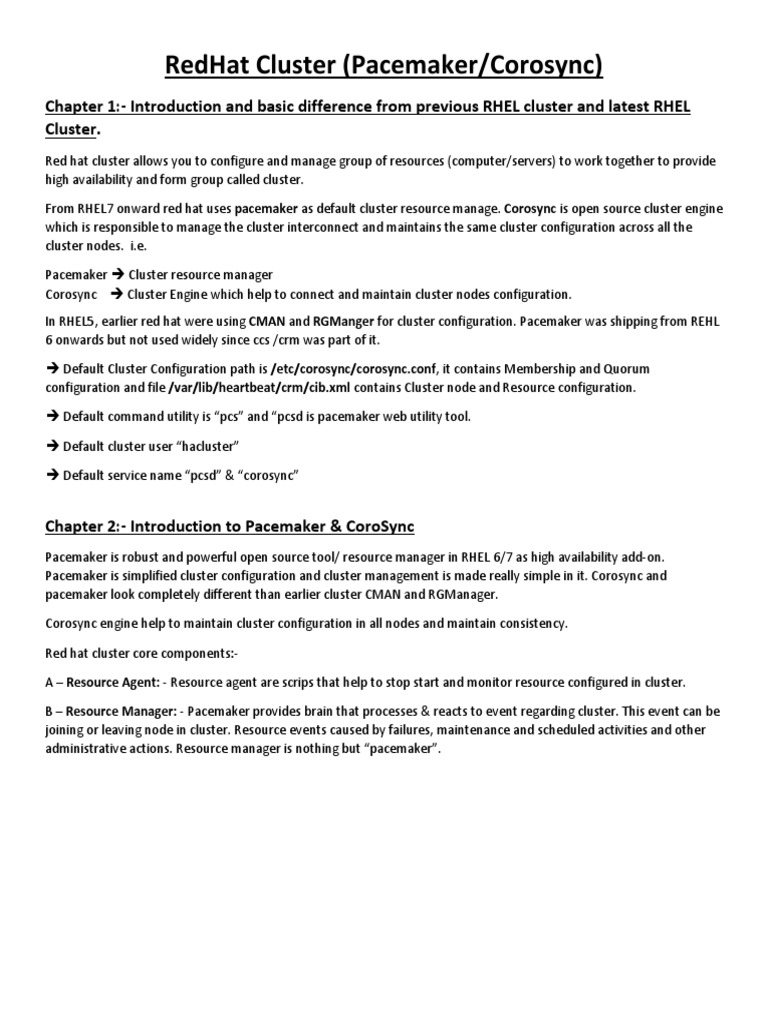 RedHat Cluster: Pacemaker & Corosync Guide | PDF | Computer Cluster ...