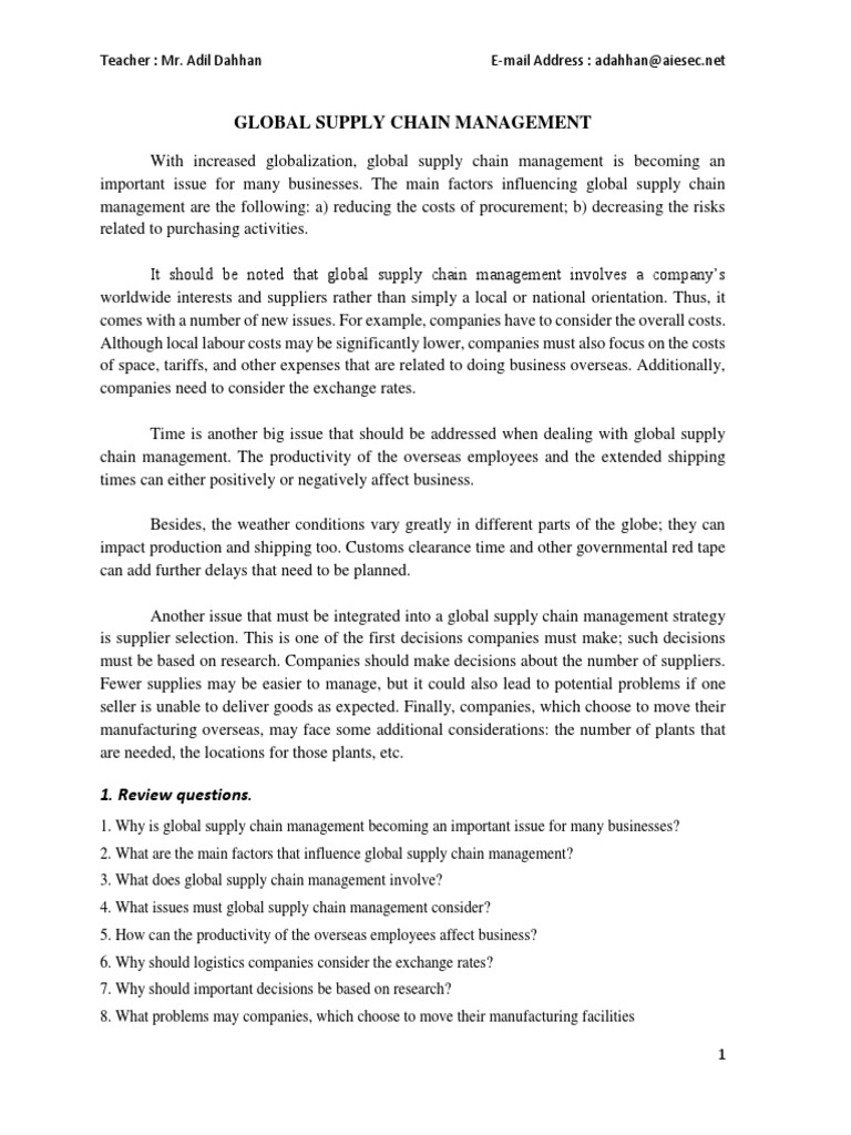 Navigating the Challenges of Global Supply Chain Management | PDF ...
