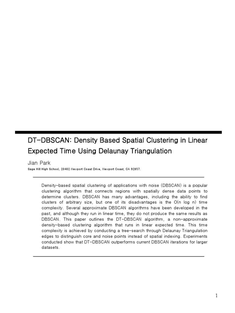 Dt Dbscan Density Based Spatial Clustering In Linear Expected Time Using Delaunay Triangulation