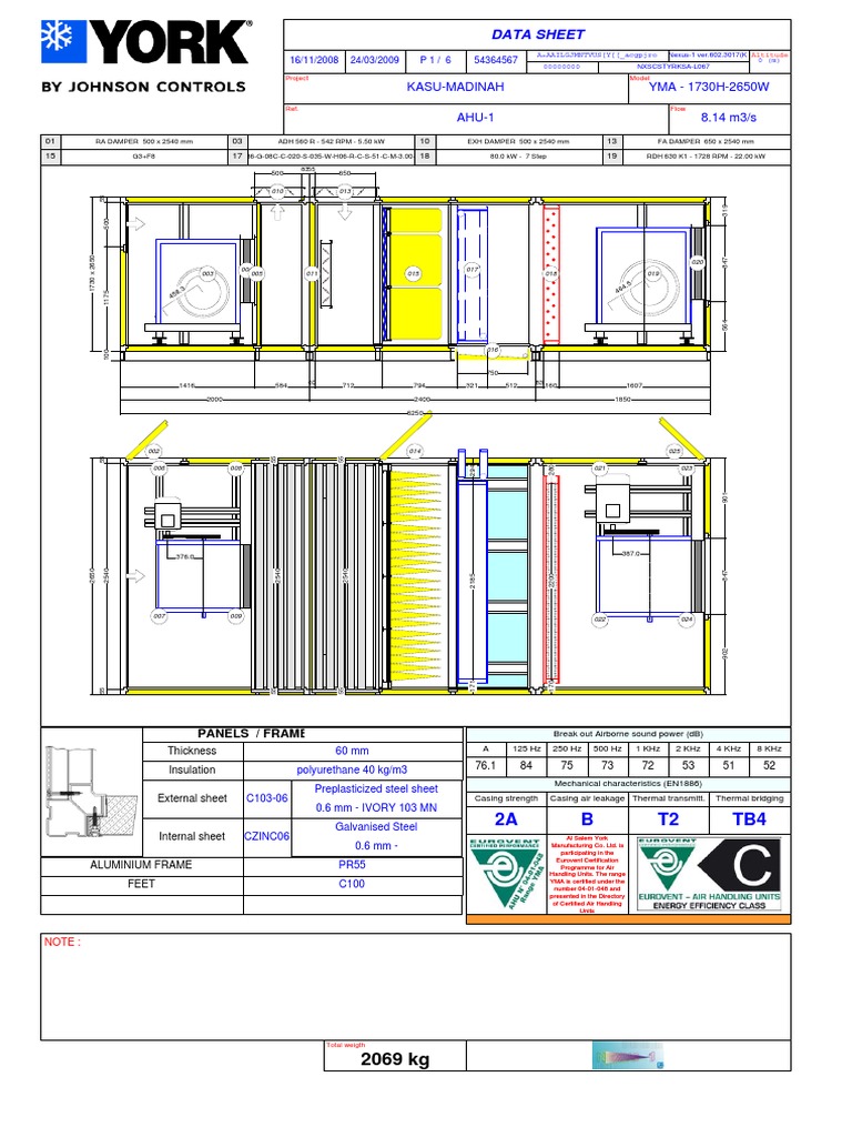 York AHU YMA-1730H Data Sheet | PDF | Belt (Mechanical) | Manufactured ...
