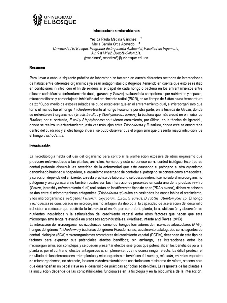 Informe Interacciones Microbianas | PDF | Microorganismo | Las bacterias