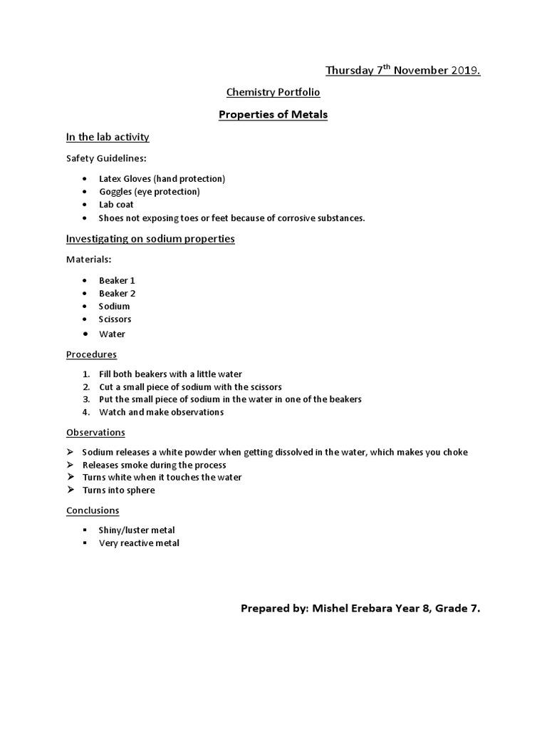 Chemistry Portfolio Trimester 1 | PDF