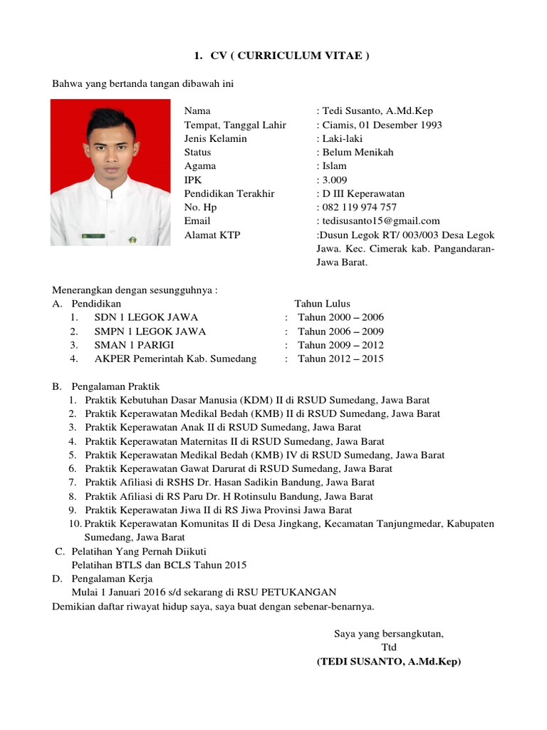 1.surat Lamaran Kerja Tedi Susanto, Amd. Kep | PDF