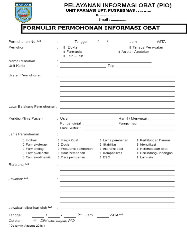 Contoh Form PIO PKM | PDF