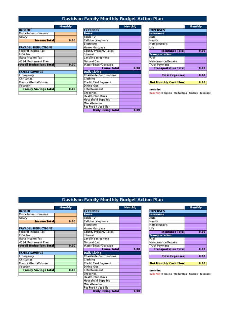 Family Budget Action Plan Template | PDF | Payroll Tax | Expense