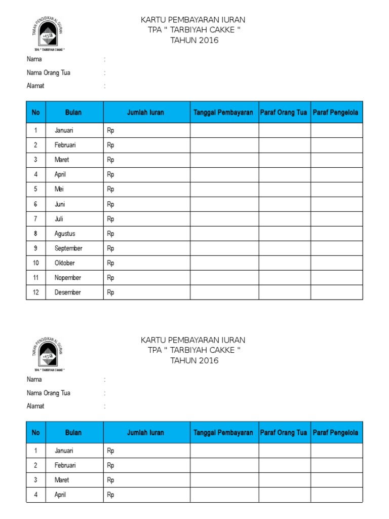Contoh Kartu Iuran Tpa | PDF