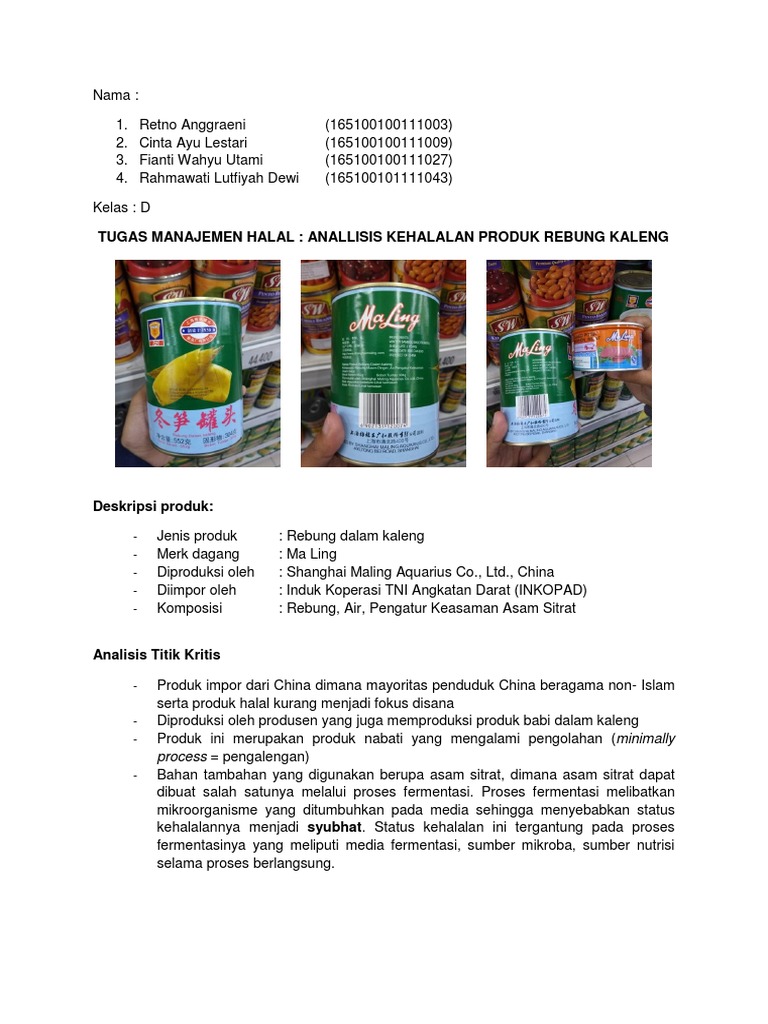 Analisis Kehalalan Rebung Dalam Kaleng | PDF | Memasak, Makanan ...