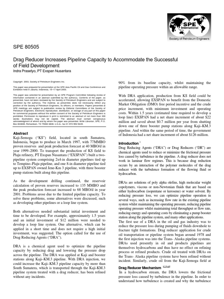 Drag Reducer Increase Pipeline | PDF | Reynolds Number | Turbulence