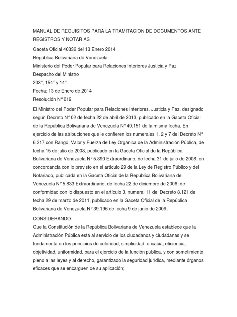 Manual de Requisitos para La Tramitacion de Documentos Ante Registros y Notarias | PDF ...