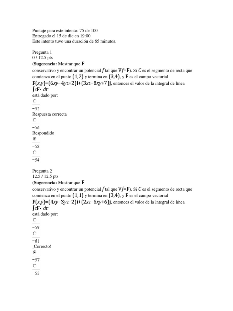 Examen de Calculo 3 Semana 8 | PDF | Integral | Vector Euclidiano