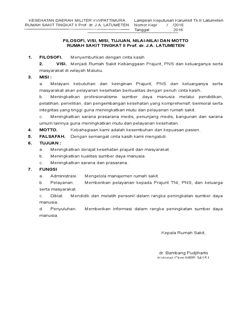 Filosofi & Visi RS Latumeten | PDF