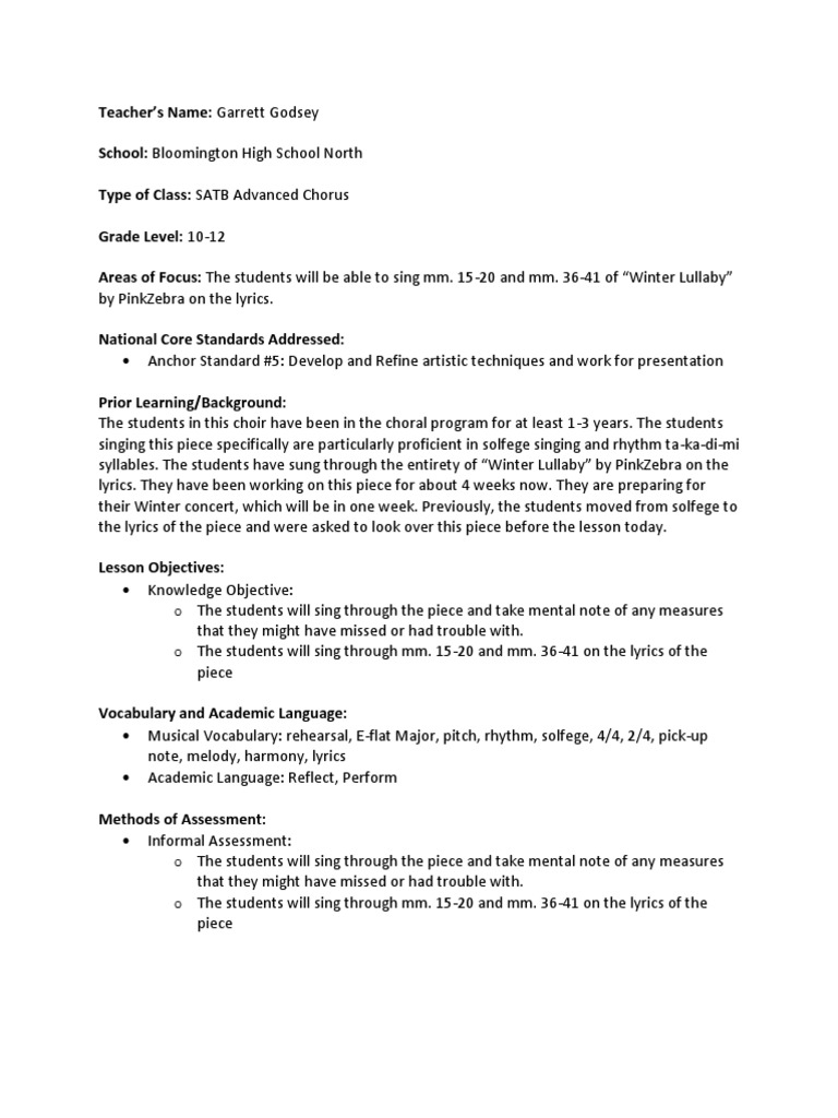 SATB Chorus Lesson: Winter Lullaby | PDF | Singing | Conducting