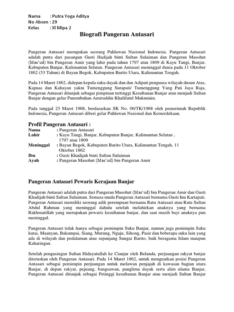 Biografi Pangeran Antasari | PDF | Perjalanan | Sejarah