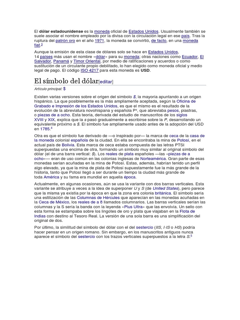 Historia y Origen del Símbolo $ | PDF | Dólar de los Estados Unidos ...