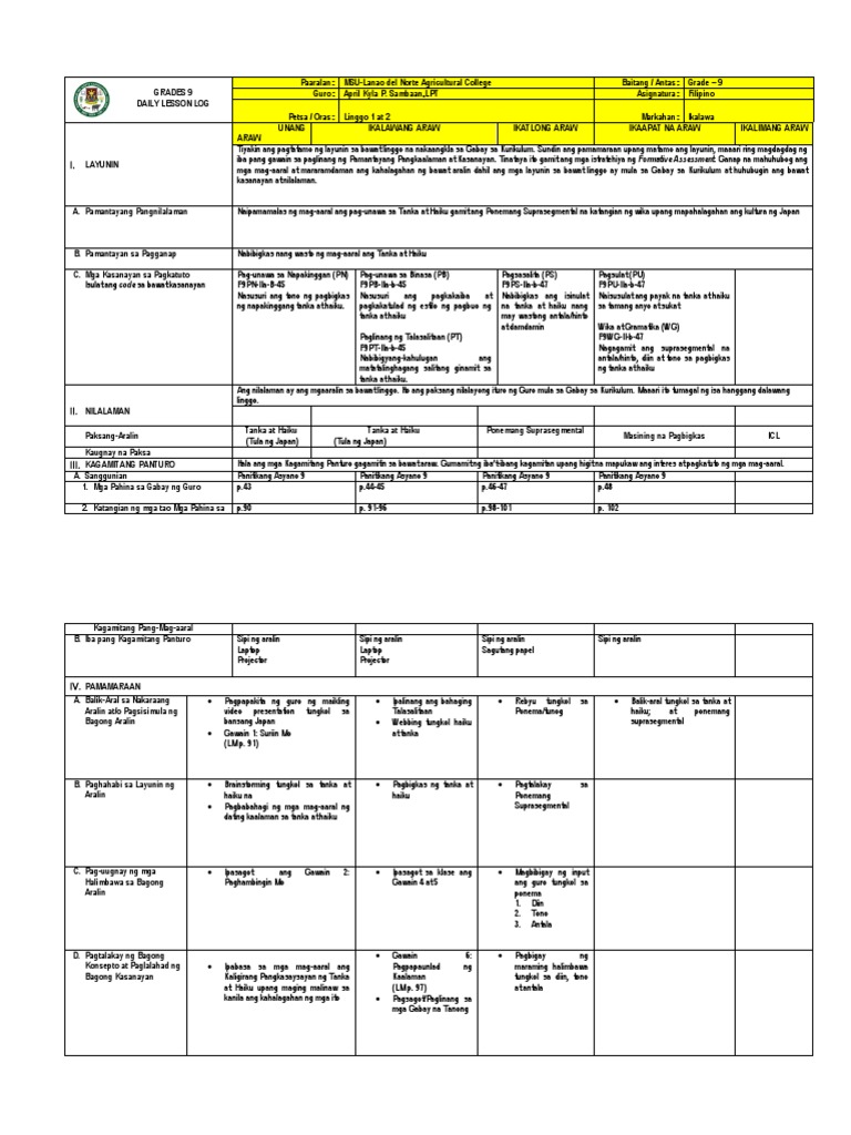 DLL - Filipino 9 | PDF
