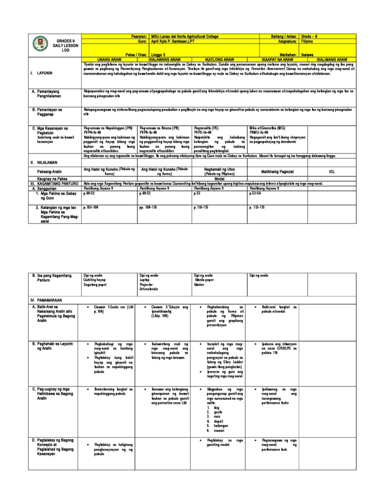 DLL - FILIPINO 9 2ngd GradinG | PDF